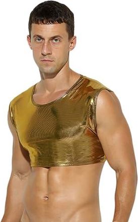 Generic D&eacute;bardeur sexy pour homme, bo&icirc;te de nuit Collants en latex vernis pour homme String, or, L