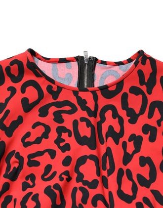 Dolce & Gabbana Womens Red Leopard Print Long Sleeves Midi Dress Nylon Elastane