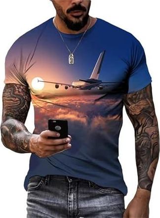 Keephen T-Shirt &agrave; col Rond pour Hommes/Femmes avec Graphique davion Impression 3D da&eacute;ronef Manches Courtes Pull d&eacute;contract&eacute;