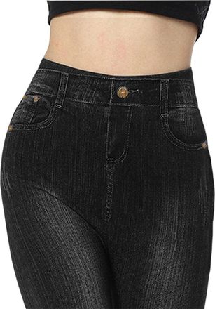 Onsoyours Leggings Damen Skinny Jeans-Look High Waist Jogginghose Stretch Blickdicht Bedruckte Jeggings Hose Pants Fitnesshose Yogahose Streetwear B Schwarz M