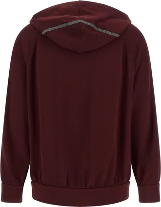 Brunello Cucinelli Raglan Cotton-Blend Hoodie - Burgundy