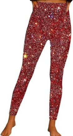 Generic Leggings noirs scintillants pour femme, pantalon à paillettes taille haute, pantalon skinny à paillettes, pantalon léger et brillant, leggings à coupe