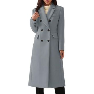Generic Manteaux en laine pour femme long &agrave; double boutonnage, trench-coat &agrave; double boutonnage pour lautomne et lhiver avec poches, gris, 5XL