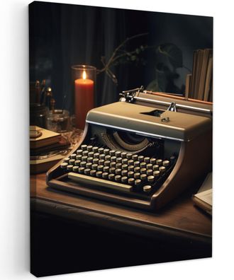 MuchoWow &copy; Bild auf Leinwand 30x40 cm Schlafzimmer Bilder Wand Deko Wohnzimmer Modern Wanddeko Bilderwand Geschenk Vintage - Schreibmaschine - Kerze - Alt - Sc