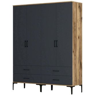 Dmora Grande Garde-robe Dfurlott, Meubles de chambre, Penderie de plain-pied, Placard à vêtements, 160x201h48 cm, Noyer et Anthracite - Dmora