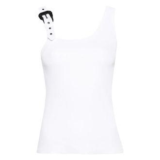 Versace Jeans Couture Femme, Tops, Blanc, Taille: 38 FR D&eacute;bardeur Blanc avec Boucle Baroque