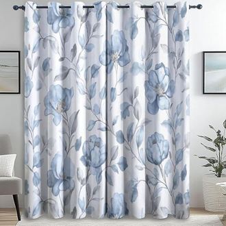 Generic Rideau Occultant Fleurs Bohèmes À LAquarelle Rideau Thermique Isolant Anti Froid et Chaleur, Rideau Occultant Thermiques à Oeillets Chambre Salon Bleu