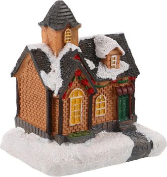 DOITOOL Mini-weihnachtsdorf aus Kunstharz Beleuchtetes Weihnachtshaus Rustikale Weihnachtstischdekoration f&uuml;r Kaminsims oder Etagere Batteriebetrieben Winterd