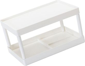 SOLUSTRE Doppelschichtiges Desktop aufbewahrungsregal Weiß aus Robustem PP mit Glatter Oberfläche Platzsparend und Vielseitig für Kosmetik Schreibwaren und Tis