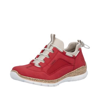 Rieker Slip-On Sneaker RIEKER, Damen, Gr. 37, rot (rot, creme), Lederimitat, Textil, Schuhe, Schlupfschuh mit Elastikeinstieg, Gummizug mit Schnellverschluss