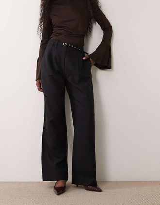 Abercrombie & Fitch Curve Love Sloane pantalon large taille haute avec ceinture en noir