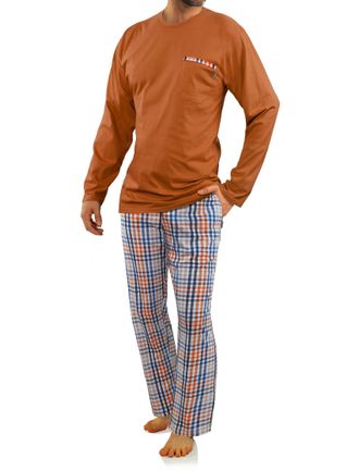 Sesto Senso Herren Schlafanzug Lang Baumwolle Pyjama Langarm Shirt Pyjamahose mit Tasche XXL Carmel 2527-04 Braun