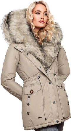 Navahoo 2in1 Damen Winter Jacke Parka Mantel Winterjacke warm Fell B365 [B365-Sweety-Taupe-Gr.XS]