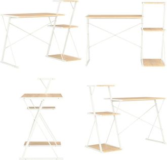 vidaXL Schreibtisch mit Regal Weiß und Eiche 116×50×93 cm - Bürostuhl - Schreibtisch - Home Office - Computerarbeitsplatz - Arbeitszimmer - Home & Living