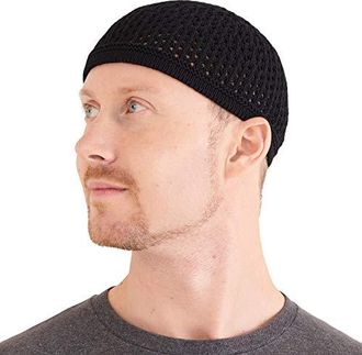 Charm by Casualbox Chapeau Homme Kufi 100% Coton - Bonnet Priere Islamique Calot Crâne Ete en Maille Crochet Noir