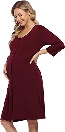 KOJOOIN Pyjama de grossesse pour femme - Avec boutonnière sur toute la longueur (emballage réutilisable)., Bordeaux A (manches longues), XL