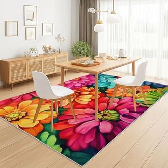 Generic Multicolore Lavable en Machine Tapis Salon Fleurs serr&eacute;es Les unes Contre Les Autres, 120 x 180 cm Doux Tapis de Sol Pelucheux Dessous Antid&eacute;rapant, E