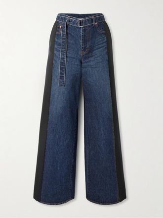 sacai Pantalon Large En Jean &Agrave; Finitions En Laine M&eacute;lang&eacute;e Et &Agrave; Ceinture - Bleu