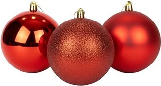 Shatchi 25 cm/3 gro&szlig;e rote Weihnachtskugeln, PVC, bruchsicher, gl&auml;nzend, matt, Glitzer-Finish, Weihnachtskugeln, Ornamente, sortiertes Set, Festliche Weihnach
