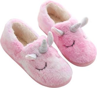 Vosarea Pantoufles Licorne Peluche Femme Chaudes et Confortables pour Hiver Semelle &Eacute;paisse Antid&eacute;rapante Chaussures Int&eacute;rieur et Ext&eacute;rieur Rose