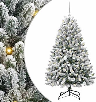 vidaXL K&uuml;nstlicher Weihnachtsbaum Gr&uuml;n und Wei&szlig; 150 cm PVC und Metall vidaXL