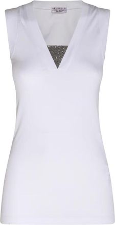 Brunello Cucinelli Femme, Tops, Blanc, Taille: 38 FR D&eacute;bardeur blanc avec d&eacute;tails Monili