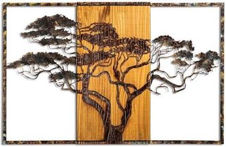 Wallity Hand-Painted Decorative Wooden Wall Accessory, 90 x 58 x 3 cm | 100% Solid Wood (3 cm) & Metal (1.5 mm) | Unique Color Variations for Stylish Home Dec