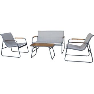 Habitat et Jardin Salon de jardin en m&eacute;tal avec d&eacute;cor imitation bois Sparta - 4 places - Gris clair