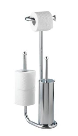 WENKO Stand WC-Garnitur Universalo Chrom, mit integriertem Toilettenpapierhalter und WC-B&uuml;rstenhalter, aus verchromtem Stahl, 20 x 62,5 x 23 cm