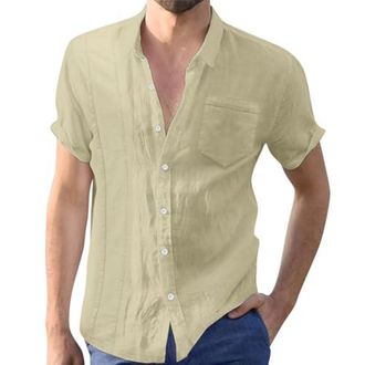Generic Chemise en coton et lin pour homme - Haut de sport 2026 - Col rabattu - Simple boutonnage - Chemise d&eacute;contract&eacute;e &agrave; manches courtes - Imprim&eacute; ext&eacute;rieur