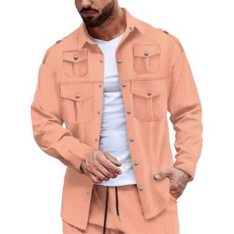 Generic Chemise boutonn&eacute;e pour homme avec poche, chemise &agrave; manches longues, chemise gaufr&eacute;e, col &agrave; revers, chemise dext&eacute;rieur respirante, d&eacute;contract&eacute;e, haut d