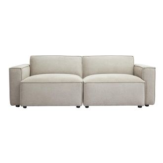 Miliboo Modulares Sofa, 3-Sitzer, Stoff, Samt-Effekt, strukturiert, Beige, Split