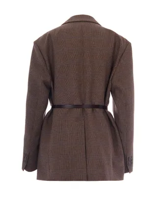 P.A.R.O.S.H. Womens Double-Breasted Checked Blazer Brown Patterned Viscose Wool Jacket