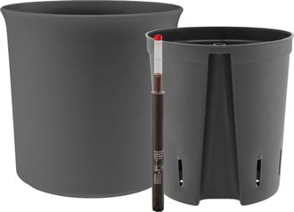 Leni Atlas Blumentopf mit Kulturtopf & Gießanzeige Hydrokultur-Set | Übertopf Ø 21 cm Höhe 20 cm Anthrazit Kunststoff matt | Pflanztopf für Hydrokultur