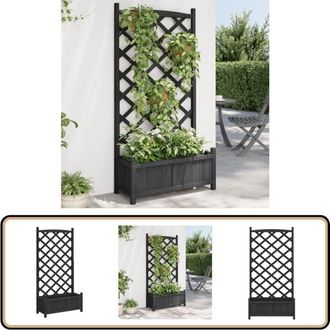 vidaXL Jardinière avec treillis noir bois massif de sapin - Jardinierre En Bois - Jardinière Avec Treillis - Pot De Fleurs Extérieur - Plante Grimpante