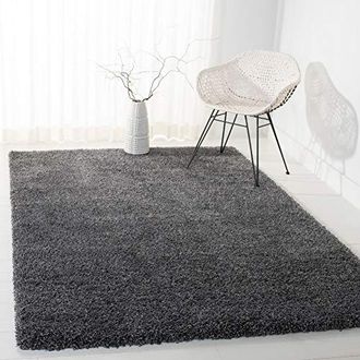 Safavieh Zottelig Teppich für Wohnzimmer, Esszimmer, Schlafzimmer - California Shag Collection, Hoher Flor, Dunkelgrau, 91 X 152 cm