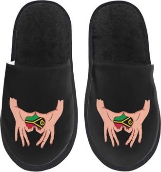 Generic Chaud Pantoufles Tenir lamour dans ses mains Drapeau de lUatu Chausson Maison Classiques Chaussons Homme pour Femme Maison Adulte M
