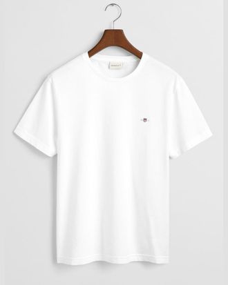 GANT Unifarbenes T-Shirt mit Logo-Stickerei, Regular Fit in