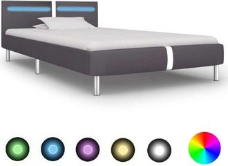 vidaXL Bettgestell mit led Grau Kunstleder 90x200 cm Vidaxl