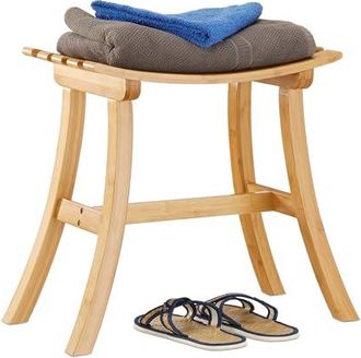 Relaxdays Hocker aus Bambus, elegant geschwungener Sitzhocker f. Garderobe, Holzhocker HxBxT: 48 x 56 x 28,5 cm, natur