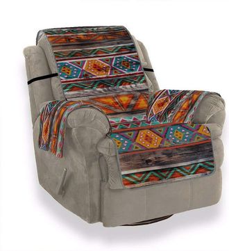 A.Monamour Sofabezug Sofaüberwurf Sesselschoner Buntes Ethnisches Stammesmuster Gemalt Auf Alten Holzbrettern Samt Sesselbezug Sesselhusse Sessel Abdeckung Sesse