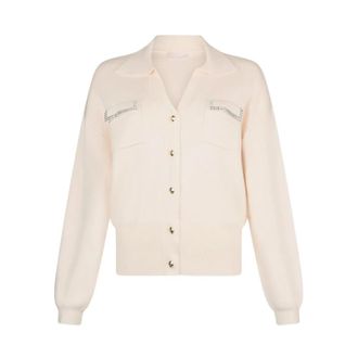 Liu Jo Femme, Pulls, Beige, Taille: 42 FR Cardigan &agrave; col en V orn&eacute; de perles