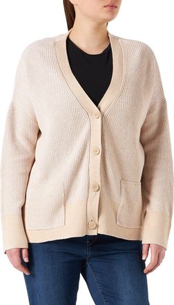 Gerry Weber Damen Strickjacke mit V-Ausschnitt GOTS Langarm, &uuml;berschnittene Schultern unifarben Beige Melange 46