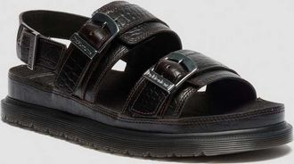 Dr. Martens San Two Strap Croc Embossed Leder Sandalen in Braun, Gr&ouml;&szlig;e: 36