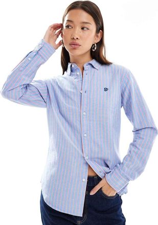Superdry Chemise Oxford boutonn&eacute;e ajust&eacute;e &agrave; manches longues et rayures - Rose et bleu