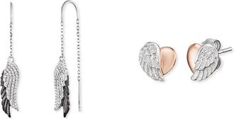 Engelsrufer Damen Ohrhänger aus Sterling Silber mit Flügel Anhänger in silber/schwarz & Damen Ohrringe Ohrstecker Herzflügel Bicolor aus Sterling Silber