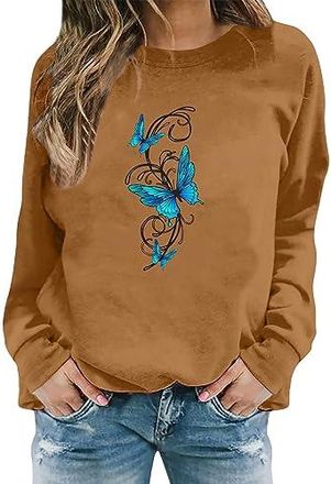 Generic Pull pour femme - Imprim&eacute; graphique britannique - Haut surdimensionn&eacute; &agrave; col rond - Manches longues - Automne - Hiver - D&eacute;contract&eacute; - Confortable - Ten