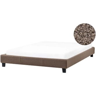 Beliani Polsterbett Taupe Boucl&eacute; Stoffbezug mit Lattenrost 160x200 cm ohne Kopf- und Fu&szlig;teil Modern Skandi Schlafzimmer Doppelbett Bettrahmen