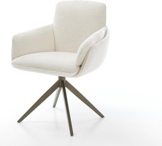 DELIFE Drehstuhl Luan-Flex mit Armlehnen Boucl&eacute; Soft Beige Kreuzgestell breit Effektfinish Titan 360&deg; drehbar Wippfunktion, Esszimmerst&uuml;hle