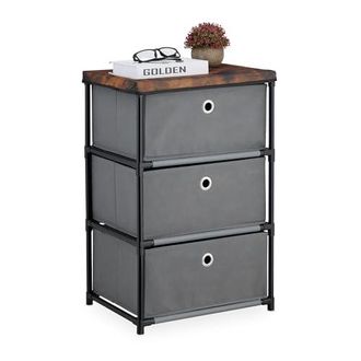 Relaxdays Commode, avec 3 tiroirs en Tissu, Structure en métal, 65x43x33 cm, pour Le Salon ou lentrée, Gris et Marron